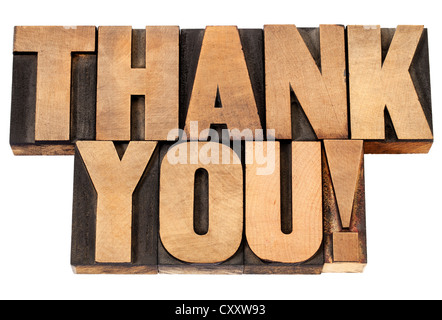 thank you exclamation - isolated text in vintage letterpress wood type ...