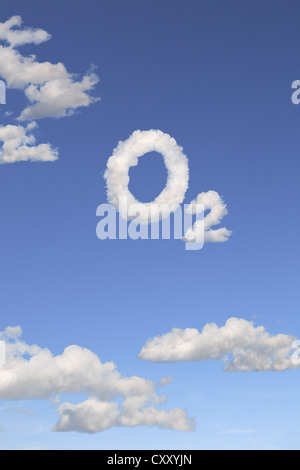Blue sky, clouds, lettering O2, oxygen, illustration Stock Photo - Alamy