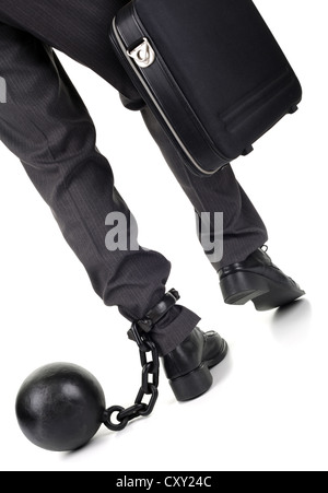 Businessman with ball and chain on his leg on white background Stock ...