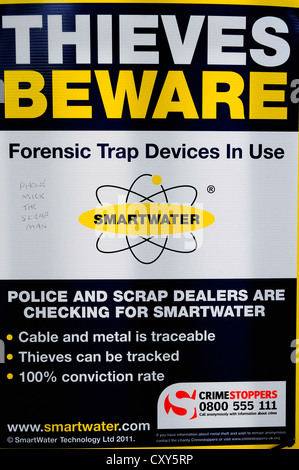 Smartwater notice or sign with a hand written note Stock Photo - Alamy