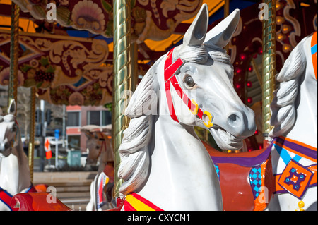 Close-up of carousel horses heads on the Victorian carousel at Albert ...