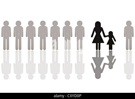 Row of grey male pictogram figures, with a single black figure ...