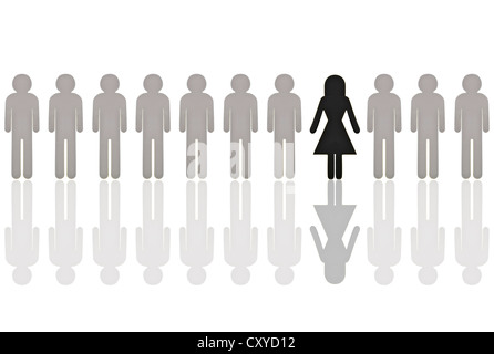 Row of grey male pictogram figures, with a single black figure ...
