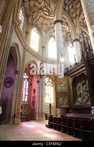 Gothic church, Holy Cross minster or minster of the Holy Cross, vaulted ceiling in the ...