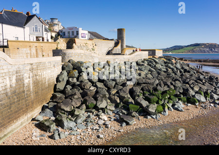 Sea wall and rock armour sea defences at Robin Hoods Bay North ...
