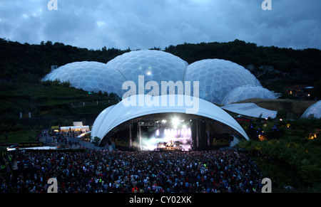 The Eden Sessions stage lit up at night at the Eden Project in Cornwall ...