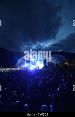 The Eden Sessions stage lit up at night at the Eden Project in Cornwall ...