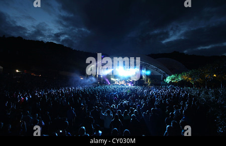 The Eden Sessions stage lit up at night at the Eden Project in Cornwall ...