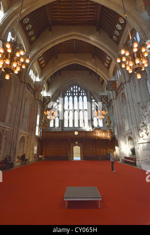 Interior of the medieval Guildhall Great Hall, London, England in the ...