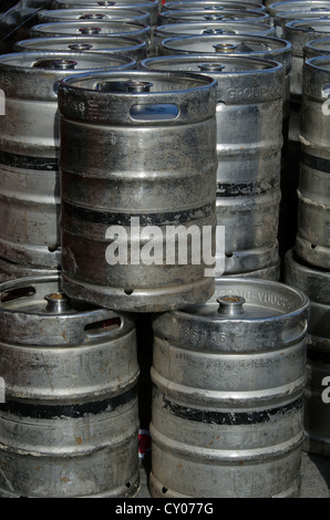 Close up of beer kegs stacked upon each other Stock Photo - Alamy
