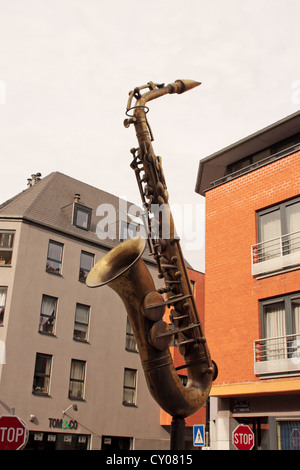 Saxophone memorial to Adolphe Sax, Dinant, Wallonia, Belgium, Europe ...