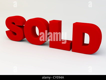 3d sold sign in red on white background Stock Photo - Alamy