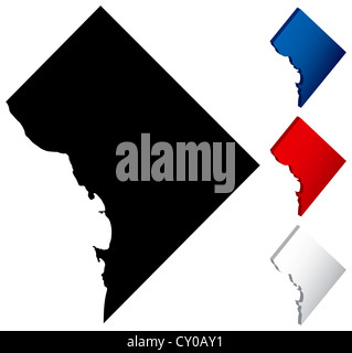 Washington DC district outline and icon silhouette set into a map of ...