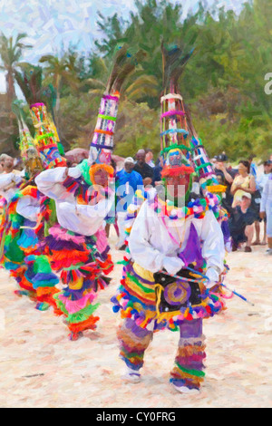 Gombey dancers dancing on the beach of Horseshoe Bay, Bermuda Stock ...