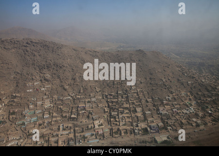 Aerial view of Kabul city, with Kabul city buildings and a building on ...