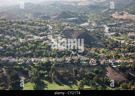 Aerial view of the neat suburb of Calabasas, Los Angeles, California ...