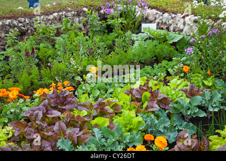 A mixed vegetable garden enclosed by a wall made from sheep wool at the ...
