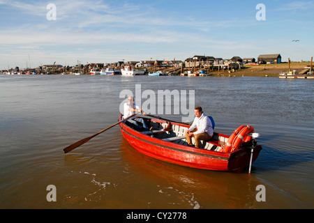 The ferry boat crossing the River Blythe in the harbour at Southwold ...
