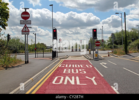 Cambridge guided busway track road and crash barriers leading towards ...