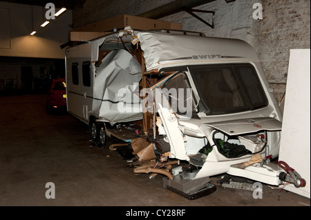 Smashed Crashed Touring Caravan Accident Stock Photo - Alamy