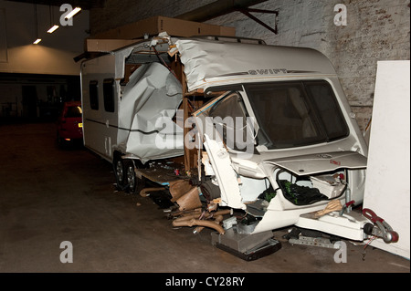 Smashed Crashed Touring Caravan Accident Stock Photo - Alamy