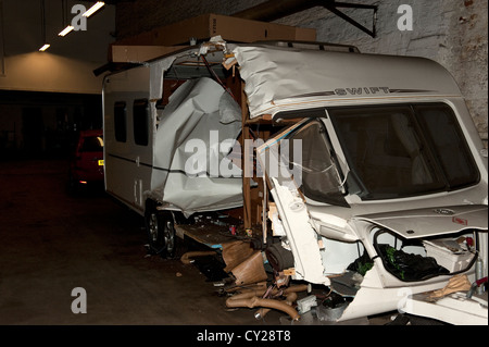 Smashed Crashed Touring Caravan Accident Stock Photo - Alamy