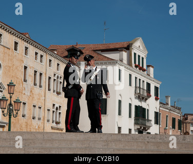 Venice Two carabinieri police standing in uniform on popular tourist ...