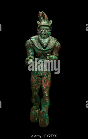Striding figure with ibex horns, a raptor skin draped around the ...