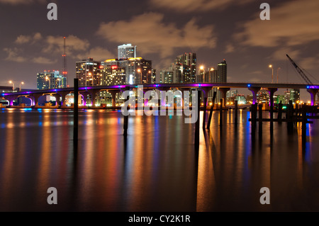 Miami Bridge at night with reflections Stock Photo - Alamy