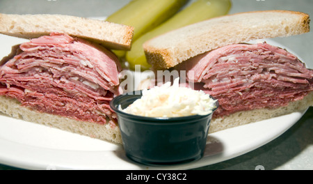 combination corned beef tongue sandwich on Jewish rye bread at kosher ...
