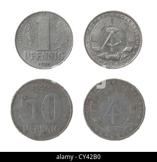 object on white - Deutsche republik coins close up Stock Photo - Alamy