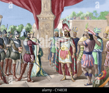 Moctezuma II (1466-1520). Ninth tlatoani of Tenochtitlan. Death of ...