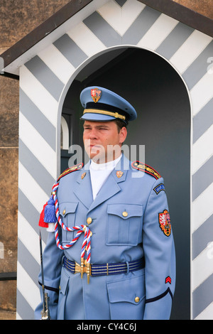 A member of the Czech Royal Guard on duty outside the Castle in Prague ...