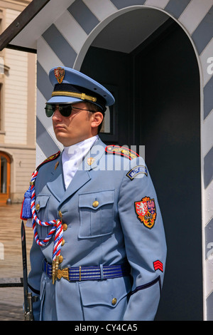 A member of the Czech Royal Guard on duty outside the Castle in Prague ...