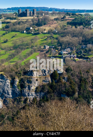View across the River Derwent Gorge towards High Tor and Riber Castle ...