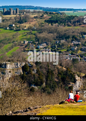 View across the River Derwent Gorge towards High Tor and Riber Castle ...