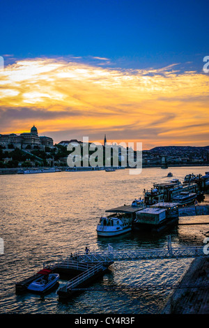 Riverboat cruisers on the Danube at sunset in Budapest Stock Photo - Alamy
