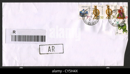 UKRAINA - CIRCA 2012: Mailing envelope with postage stamps dedicated to ...