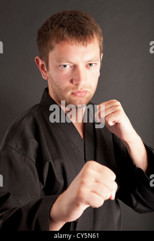 Karate master in defense position Stock Photo - Alamy