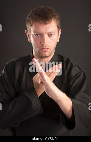 Karate master in defense position Stock Photo - Alamy