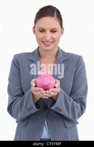Beautiful brunette smiling clerk woman work Stock Photo - Alamy