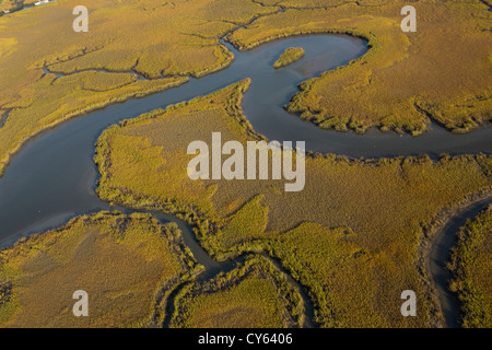 Aerial view of marsh along the Ashley River Charleston, South Carolina ...