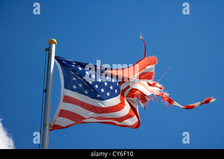 Flag of the United States of America, worn and torn by wind and Stock ...