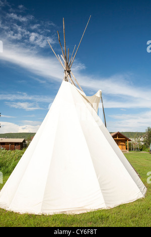 An old preserved First Nation wigwam in the museum in Fort McMurray ...