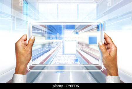 computer background with laptop technologies of the future Stock Photo ...