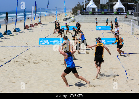 The game is on at the Beach Netball at Surfers Paradise beach for the ...