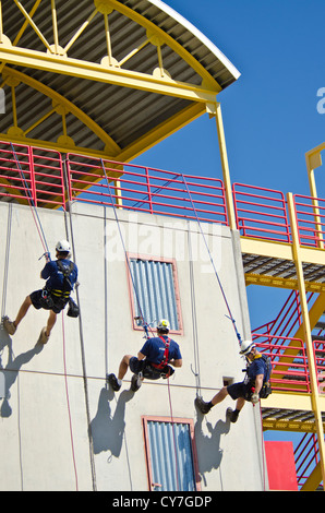 men repelling down building Stock Photo - Alamy