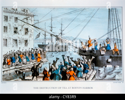 THE BOSTON TEA PARTY An 1846 lithograph by Nathaniel Currier of the ...