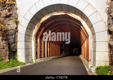 Trail running through the Mosier Twin Tunnels, Mosier, Oregon, USA ...