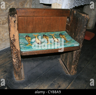 the "mermaid of zennor" chair in the church at zennor in cornwall,uk ...